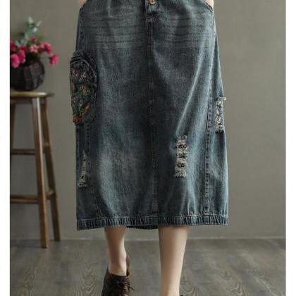 Ripped Skirt Embroidered Skirt Woman Fashion Skirt Demin Skirts Pattern ...