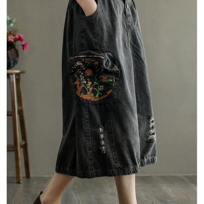 Ripped Skirt Embroidered Skirt Woman Fashion Skirt Demin Skirts Pattern ...
