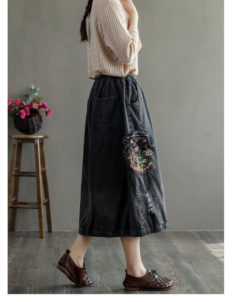 Ripped Skirt Embroidered Skirt Woman Fashion Skirt Demin Skirts Pattern ...