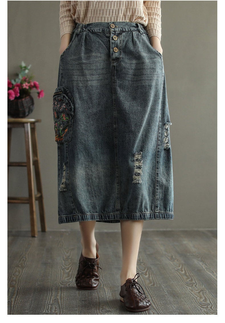 Ripped Skirt Embroidered Skirt Woman Fashion Skirt Demin Skirts Pattern ...