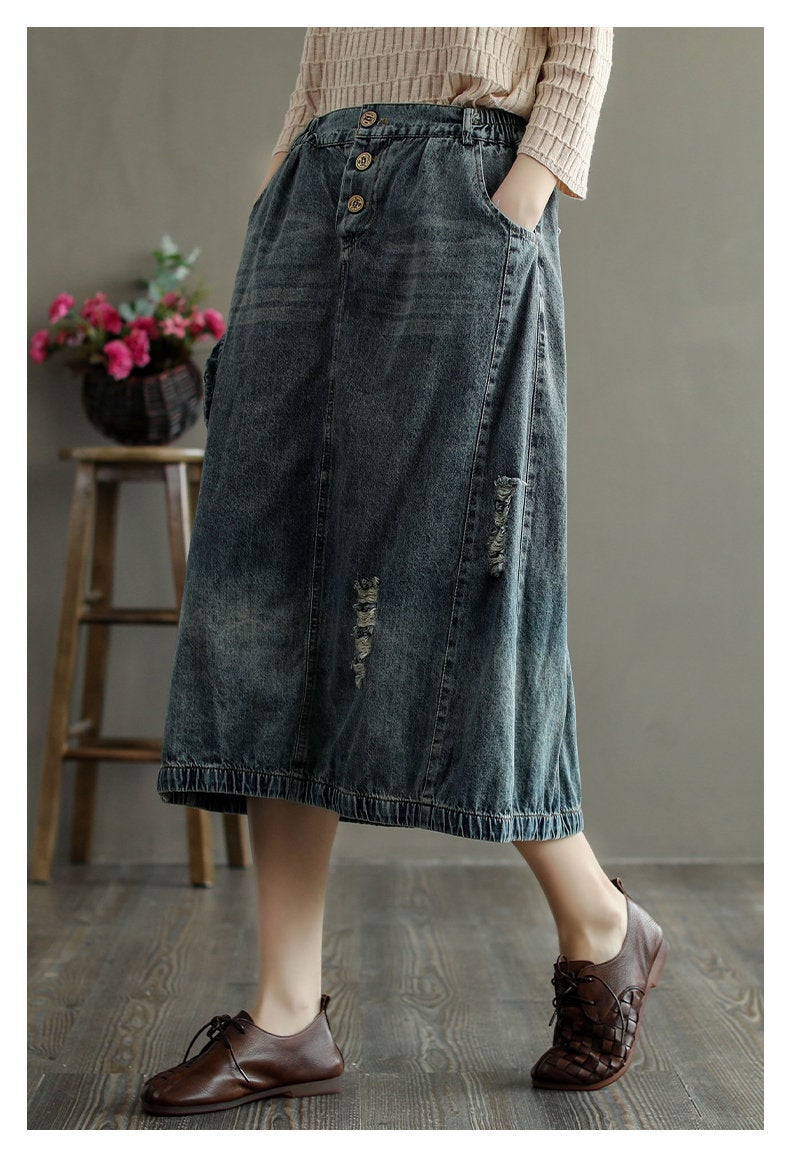 Ripped Skirt Embroidered Skirt Woman Fashion Skirt Demin Skirts Pattern ...
