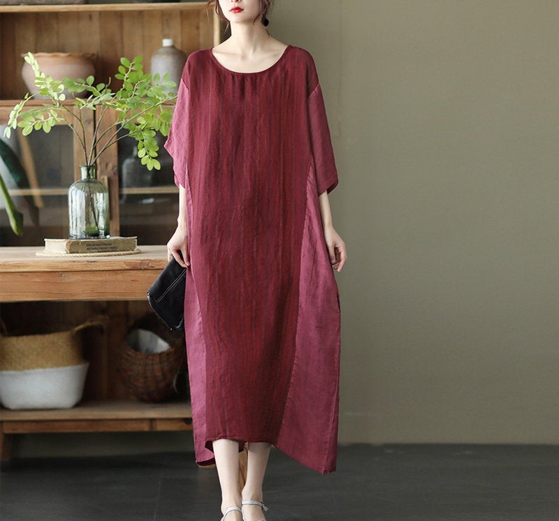 100% Ramie Dresses Woman Plus Size Dress Summer Loose Dresses Fashion ...