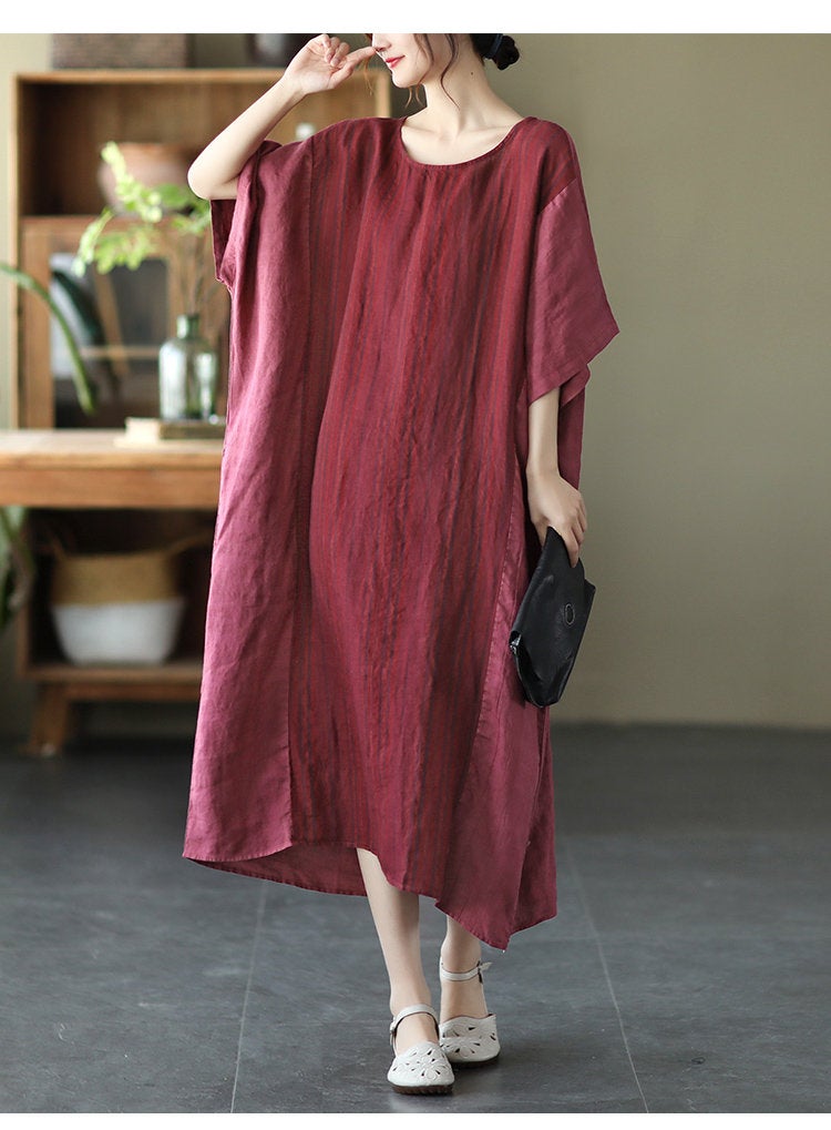 100% Ramie Dresses Woman Plus Size Dress Summer Loose Dresses Fashion ...