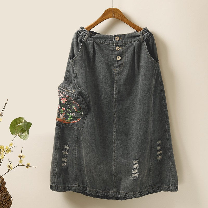 Ripped Skirt Embroidered Skirt Woman Fashion Skirt Demin Skirts Pattern ...