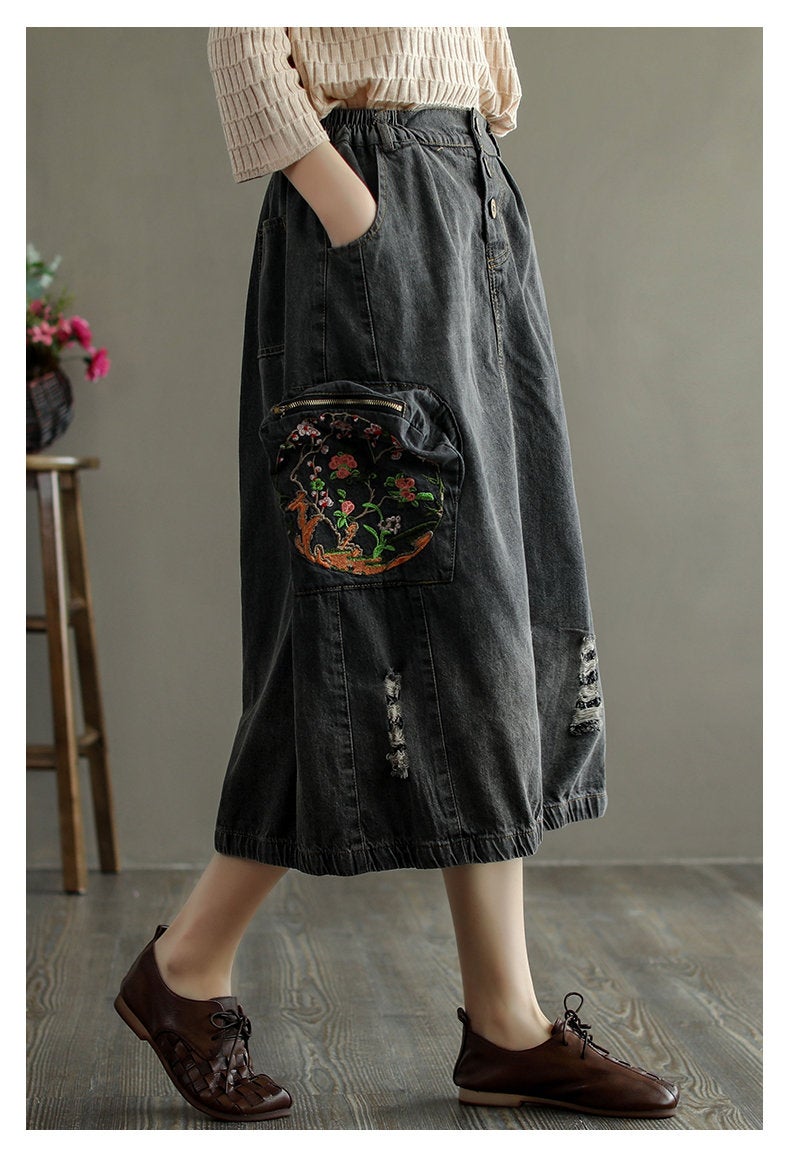 Ripped Skirt Embroidered Skirt Woman Fashion Skirt Demin Skirts Pattern ...